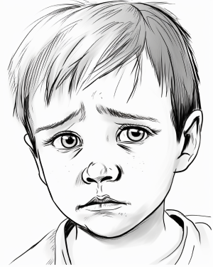 Sad Boy Coloring Page